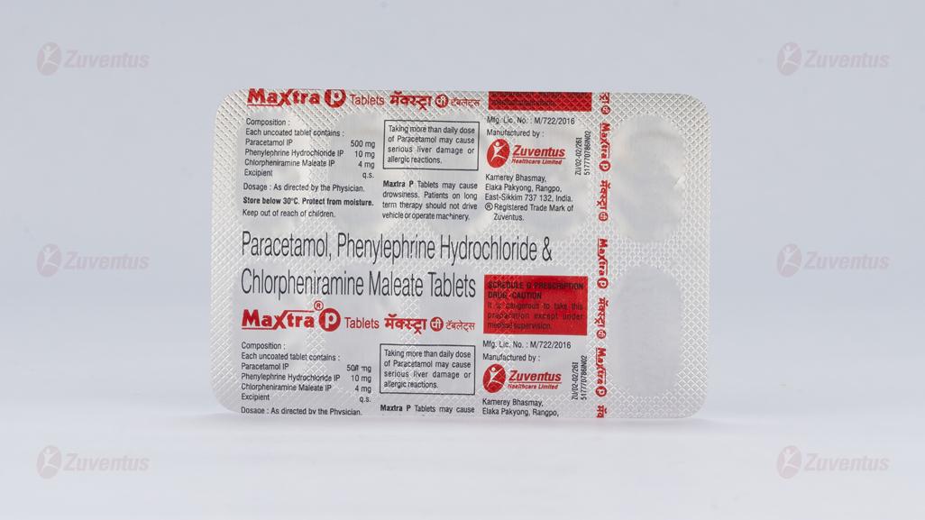 Maxtra P Tablets | Paracetamol, Phenylephrine Hydrochloride & Chlorpheniramine Maleate